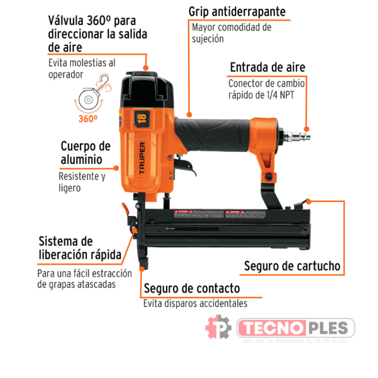 Engrapadora neumática, calibre 18 – Truper 13176 – Tecnoples SAS