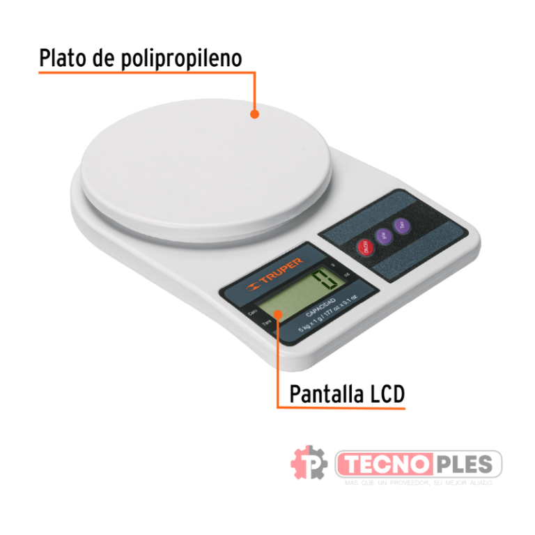 Báscula, gramera 5 kg digital para cocina, Truper 15161 – Tecnoples SAS
